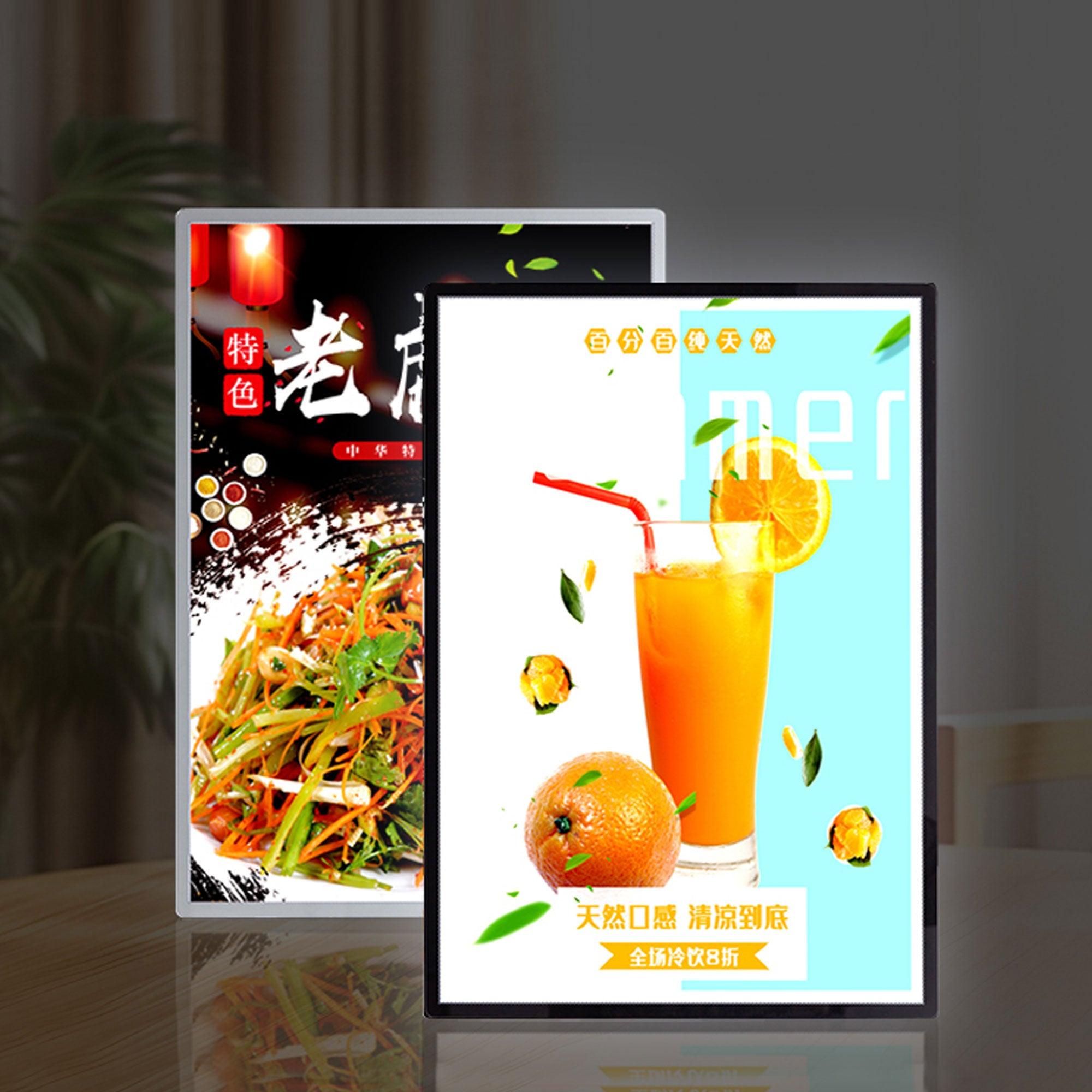 Custom Wall Mounted LED Poster Display Aluminium Illuminated Restauran ...