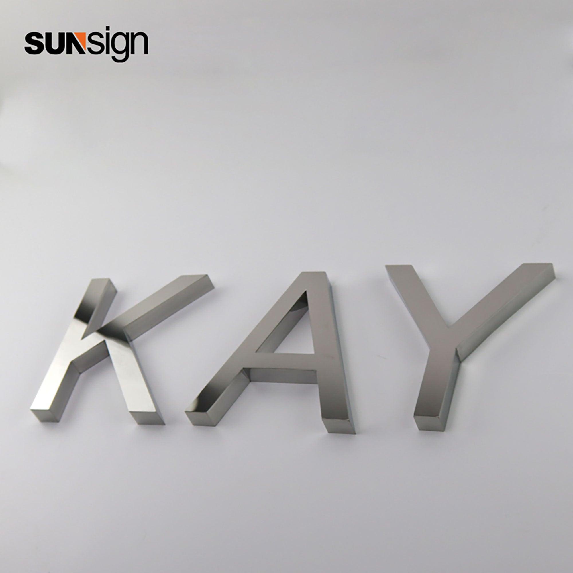 Flat cut stainless steel letters for wall indoor silver mirror finish ...
